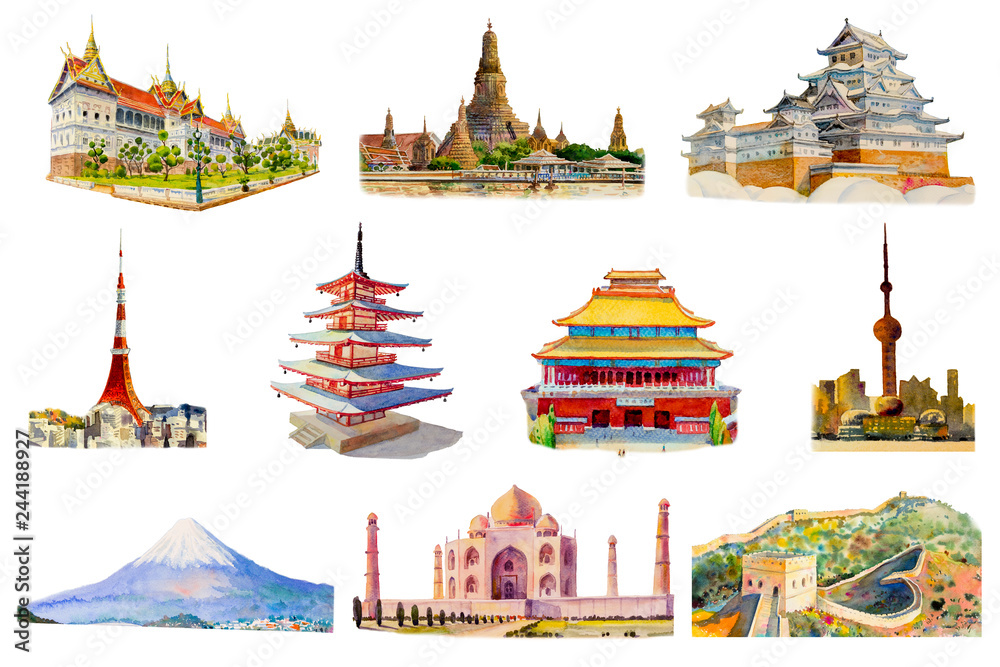 Painting illustration, landmark of Asia on white background Stock ...