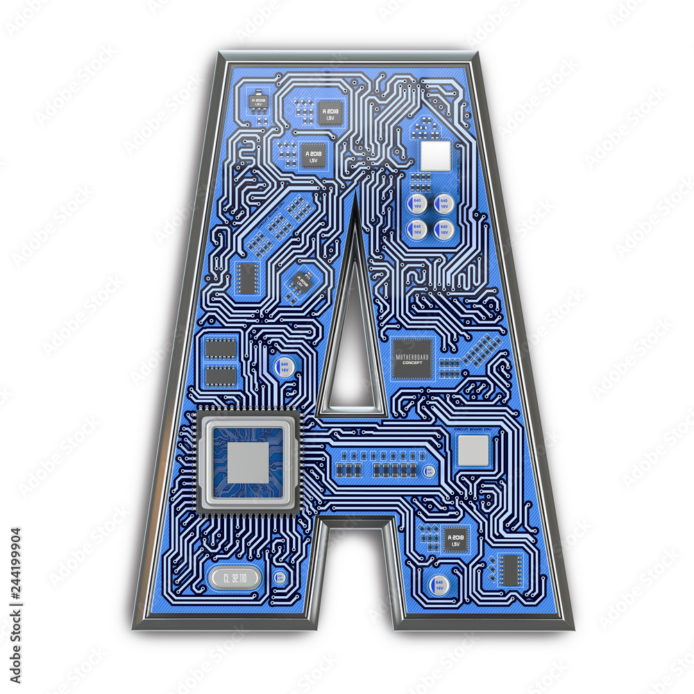 Letter A. Alphabet in circuit board style. Digital hi-tech letter ...