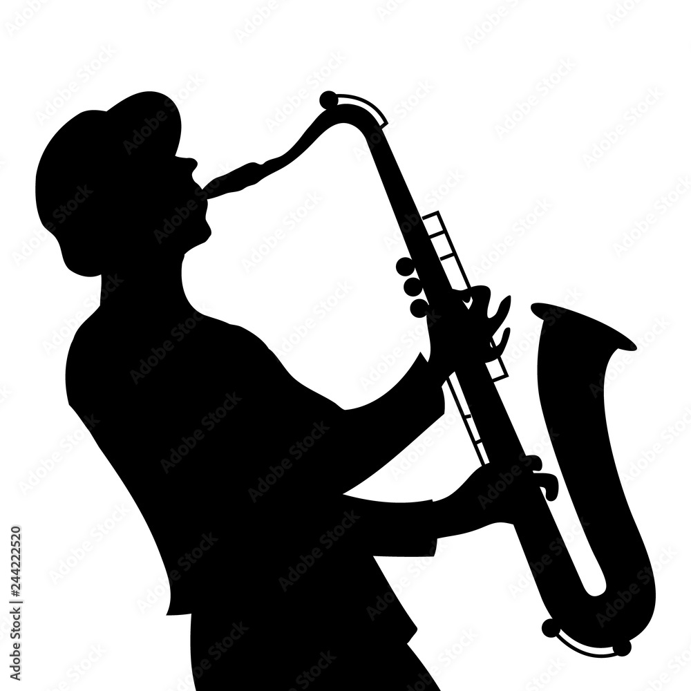 Saxophone player silhouette on white background Stock Vector | Adobe Stock