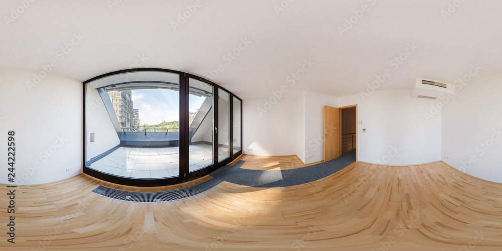 Panorama 360 view in modern white empty loft apartment interior of ...