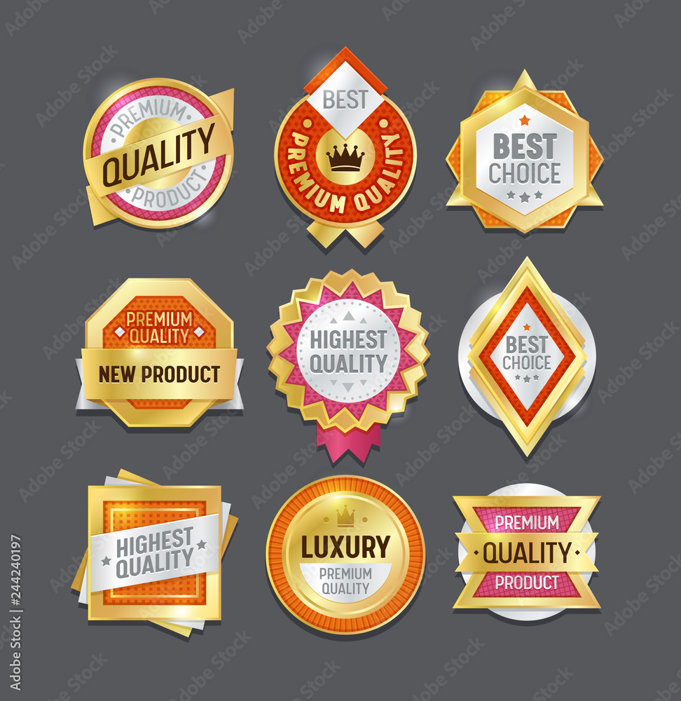 Quality Label Badge Best Set. Premium Mark Seller Certificate Stamp ...
