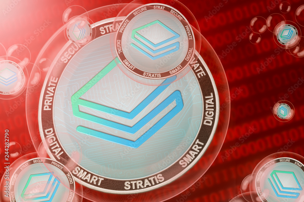Stratis crash; Stratis (STRAT) coins in a bubbles on the binary code ...