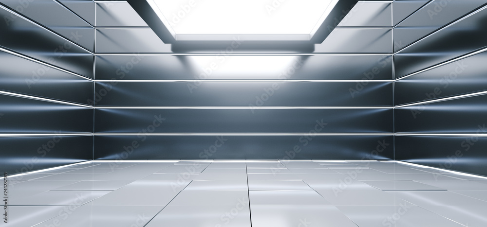 Illustrazione Stock Sci Fi Alien Hall Room Reflective Materials Tiled ...