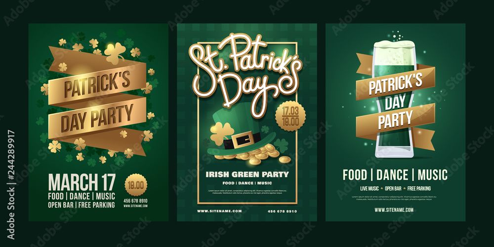 St.Patrick 's Day. Set of posters with symbols of the Irish holiday on ...
