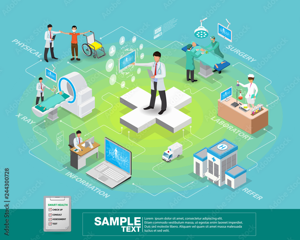 Isometric smart health and medical 3d design illustration - track your ...