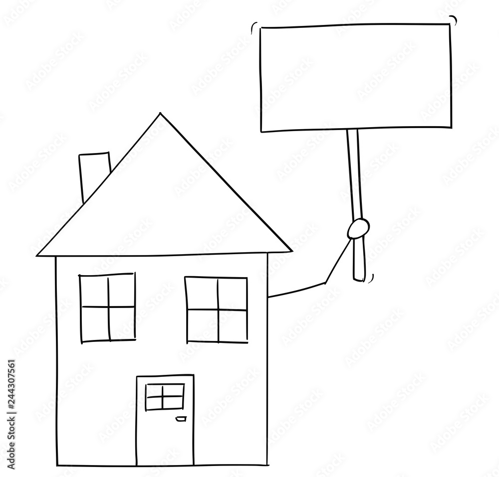Cartoon vector conceptual drawing of family house holding empty sign ...