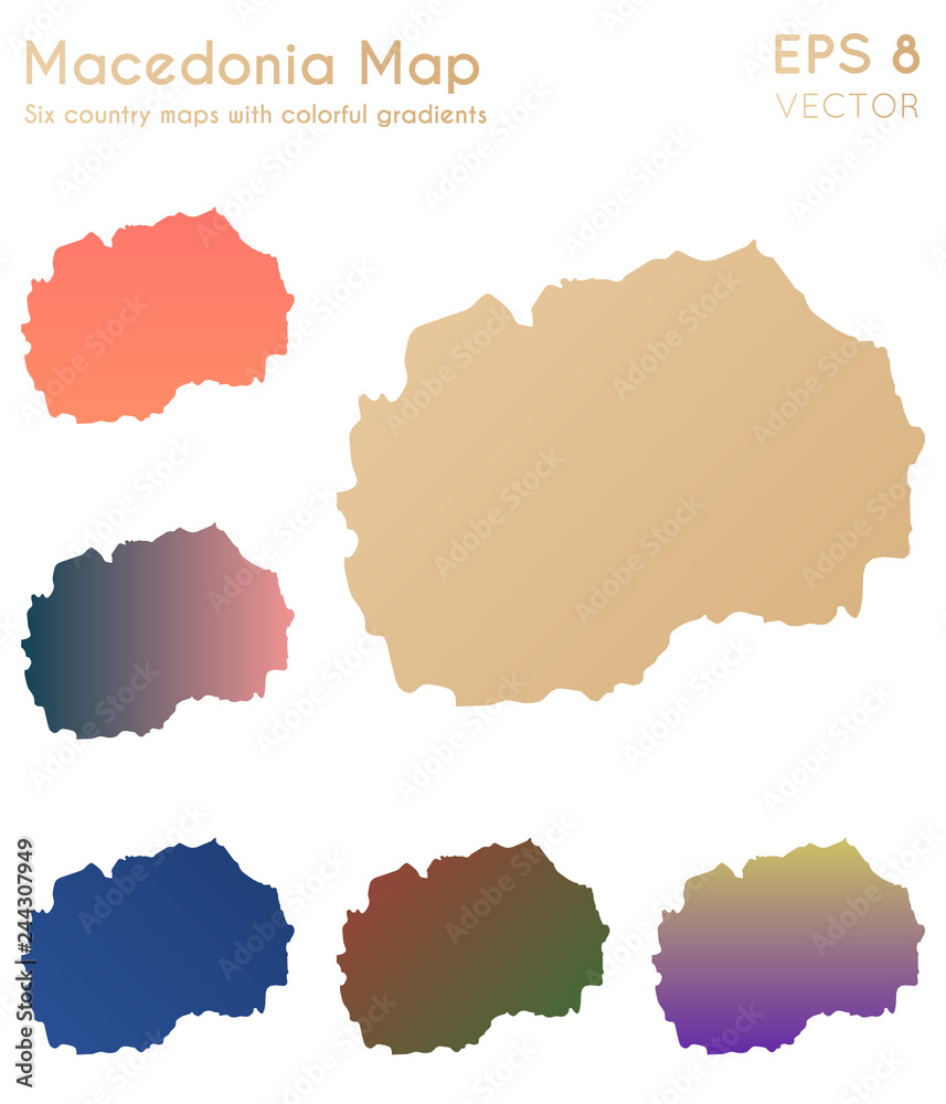 Map of Macedonia with beautiful gradients. Alive set of Macedonia maps ...