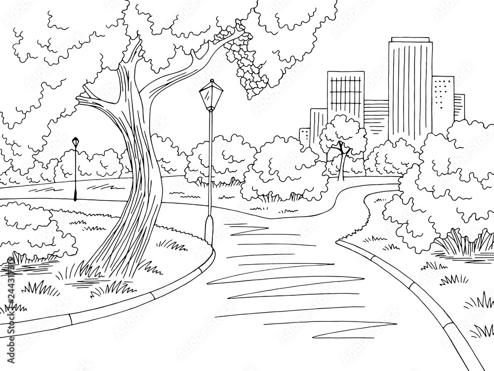Park graphic black white landscape sketch illustration vector Stock ...
