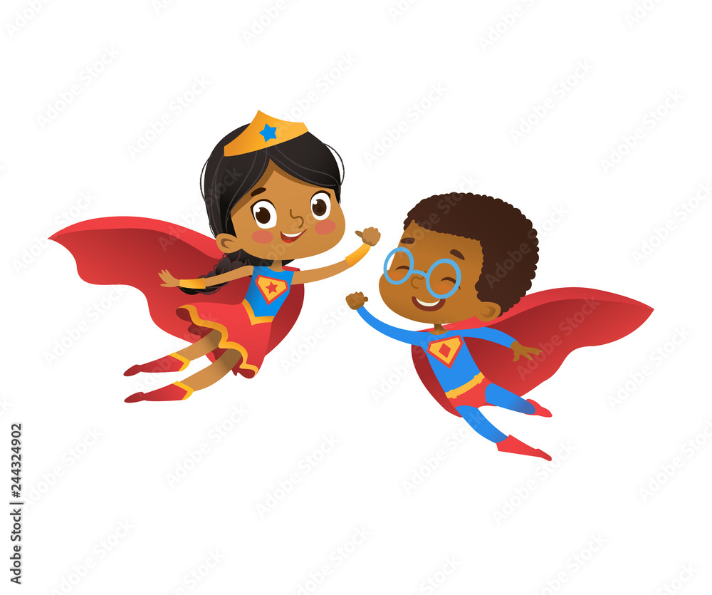 Superhero African Friend Character Couple Vector. Happy Boy and Girl ...