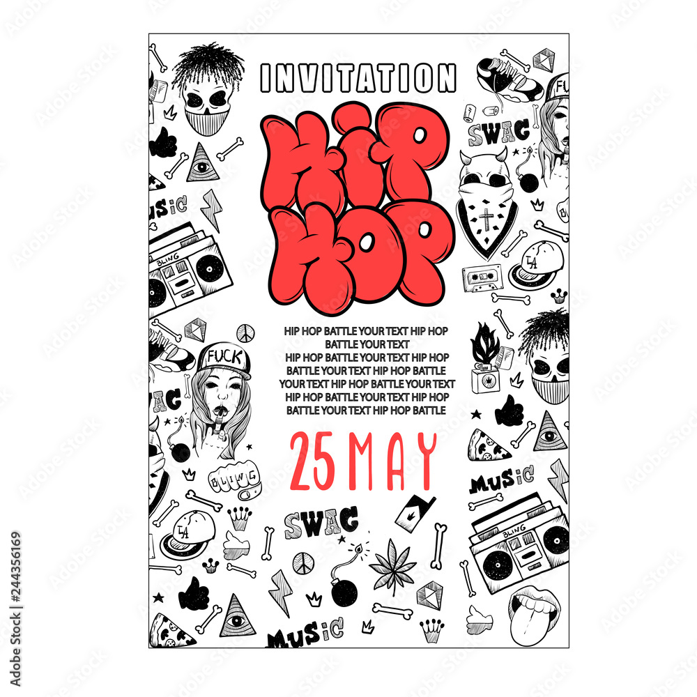 Rap battle, concert hip-hop music. Vector template design, flyer ...