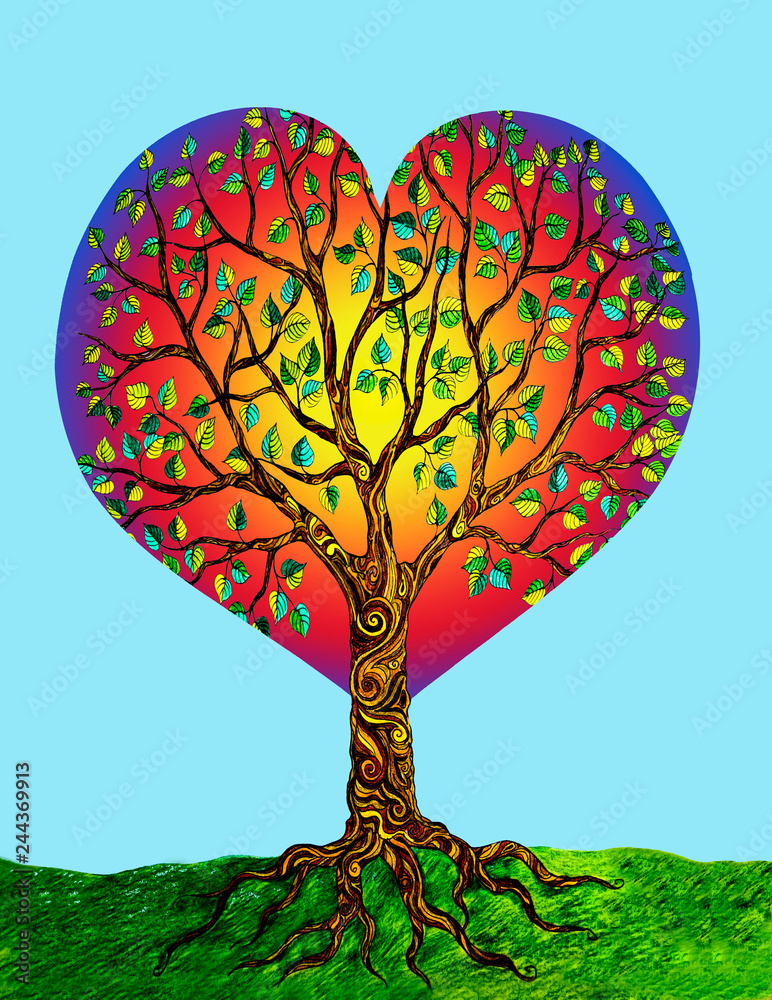 Drawing - a decorative tree in the shape of a heart Stock Illustration ...