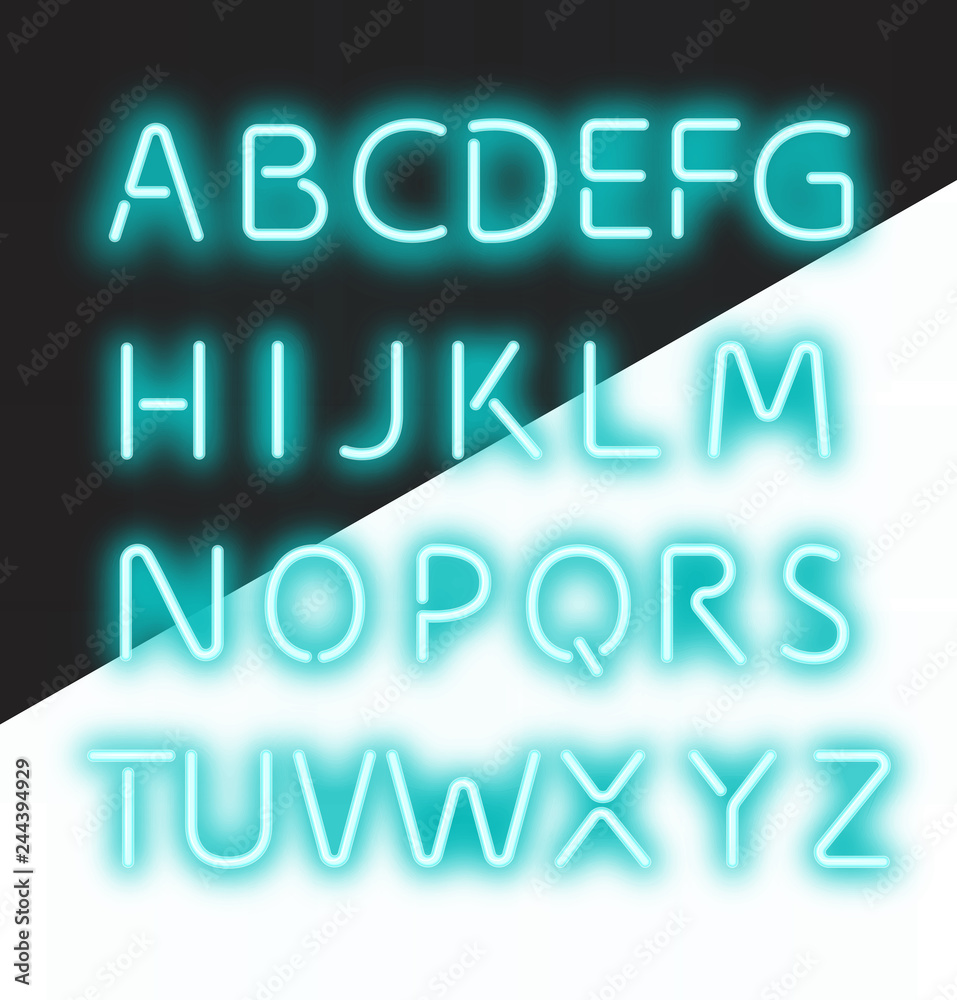 Neon glowing text alphabet. Vector illustration. Ready to use for your ...