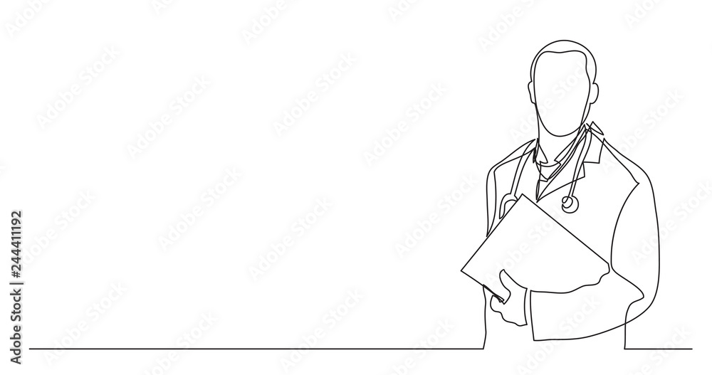 one line vector drawing of hospital doctor standing holding patient ...