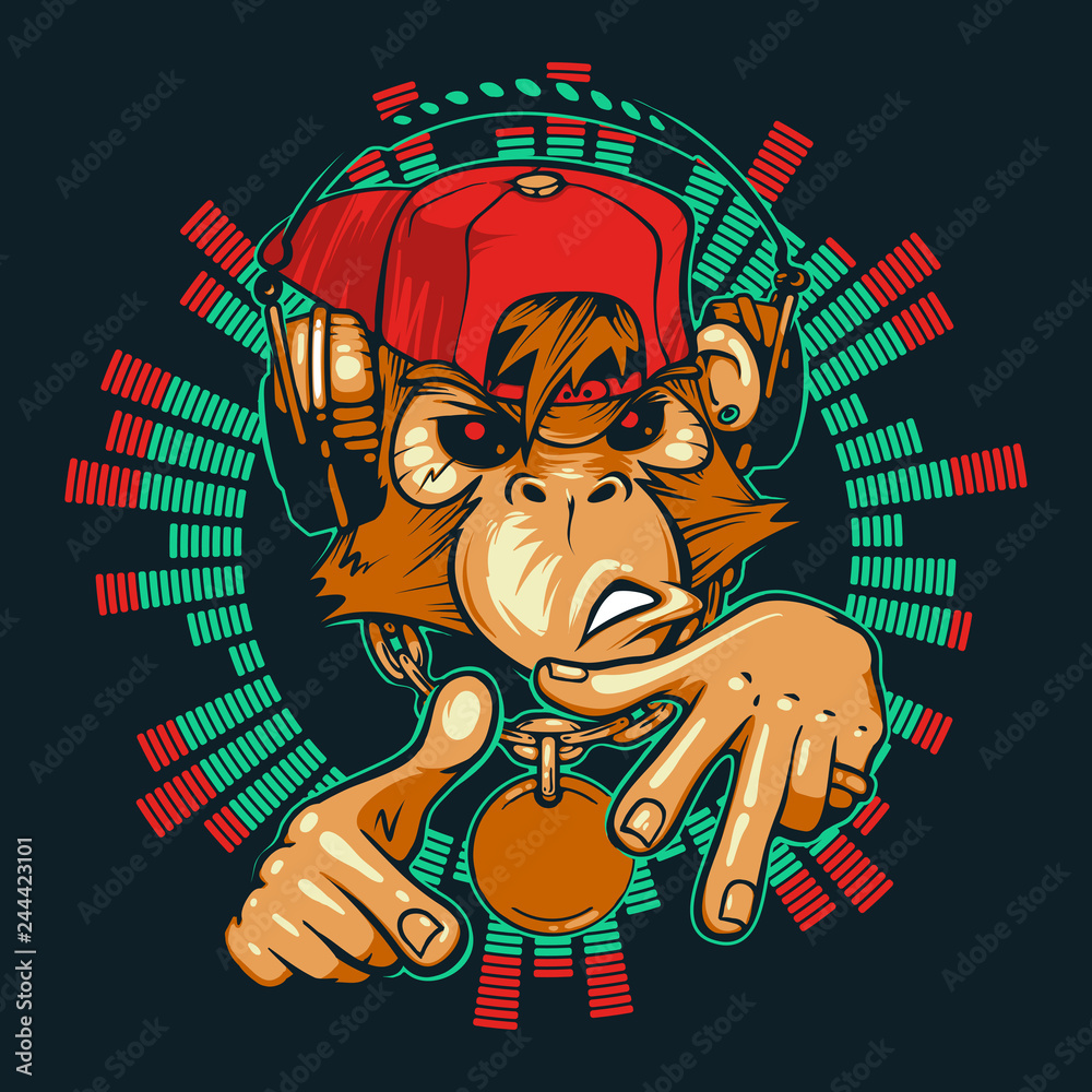 Monkey DJ. Monkey rapper. Chimpanzees with headphones Stock Vector ...