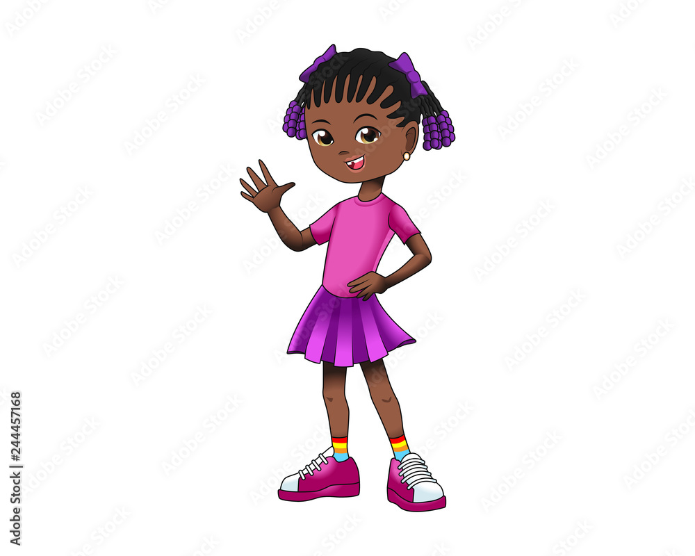 Cartoon girl vector character waving hand 2 Stock Vector | Adobe Stock