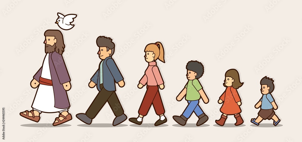 Walk with Jesus, Follow Jesus cartoon graphic vector. Stock Vector ...