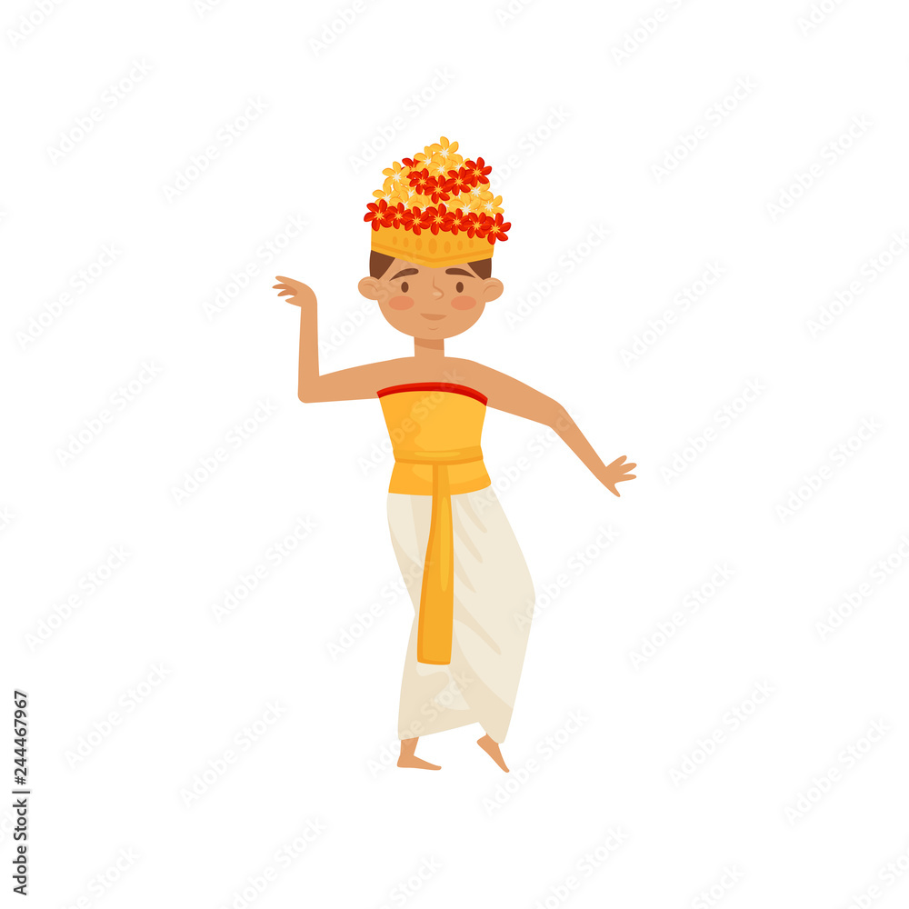 Young man dancing traditional Balinese dance. Guy in national costume ...