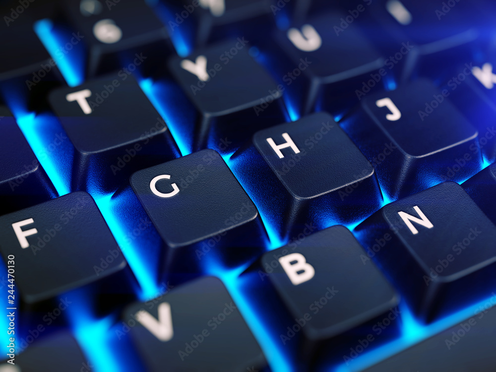 Laptop keyboard with illumination, closeup keyboard - 3d rendering ...