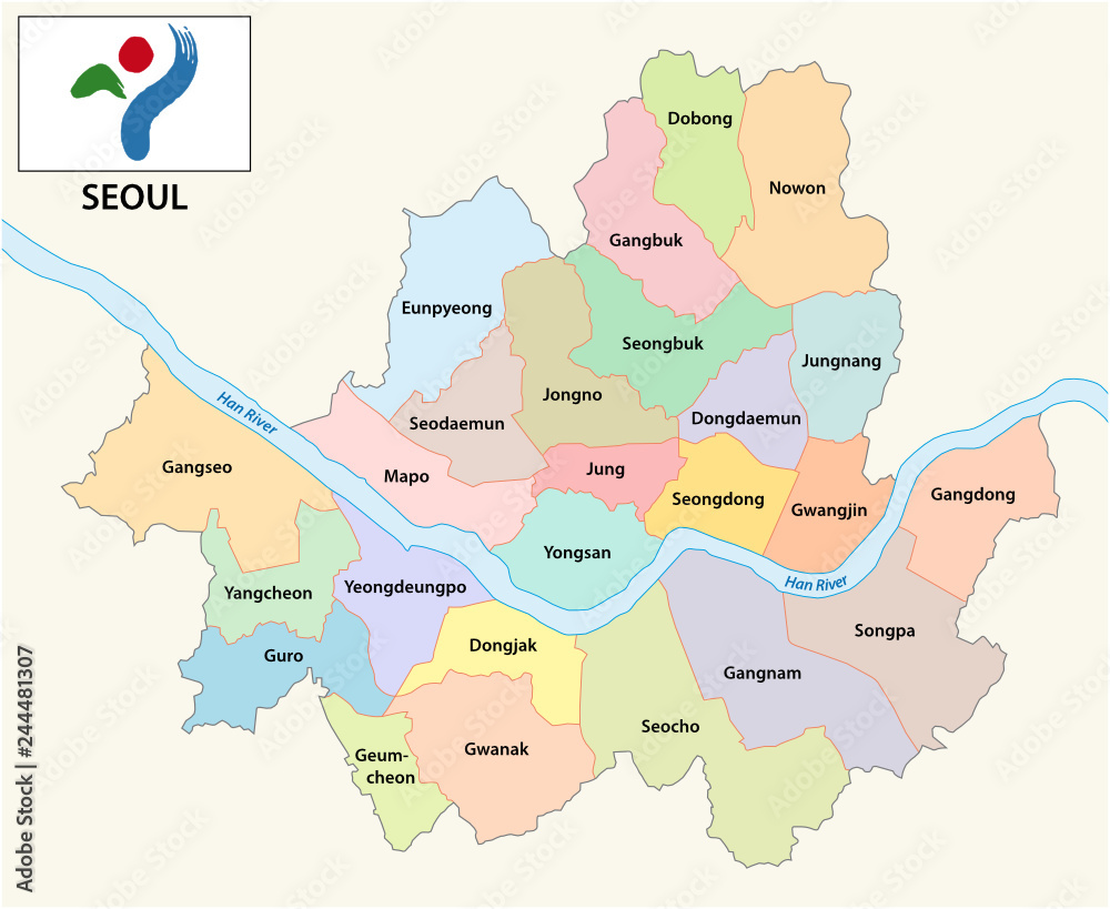 seoul administrative and political vector map with flag Stock Vector ...
