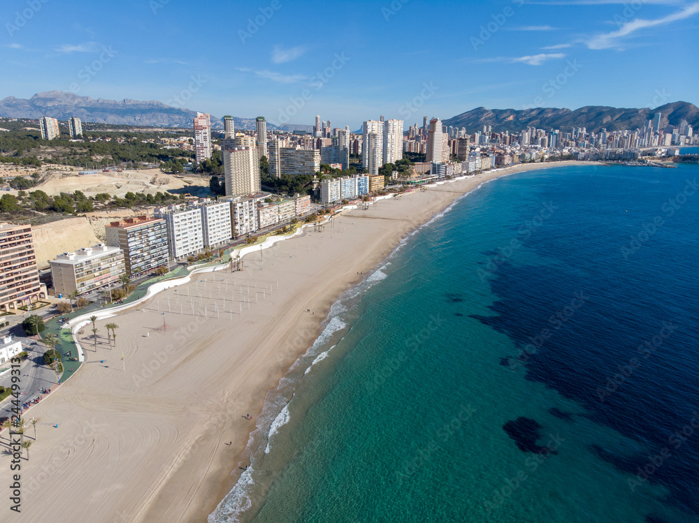 Aerial photo taken in Benidorm in Spain Alicante, showing the beautiful ...