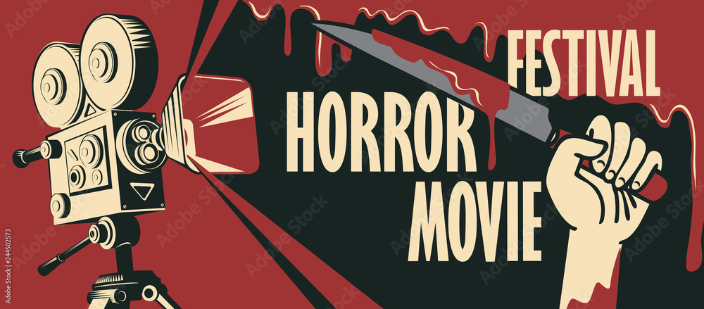 Vetor de Vector banner for festival horror movie. Illustration with old ...