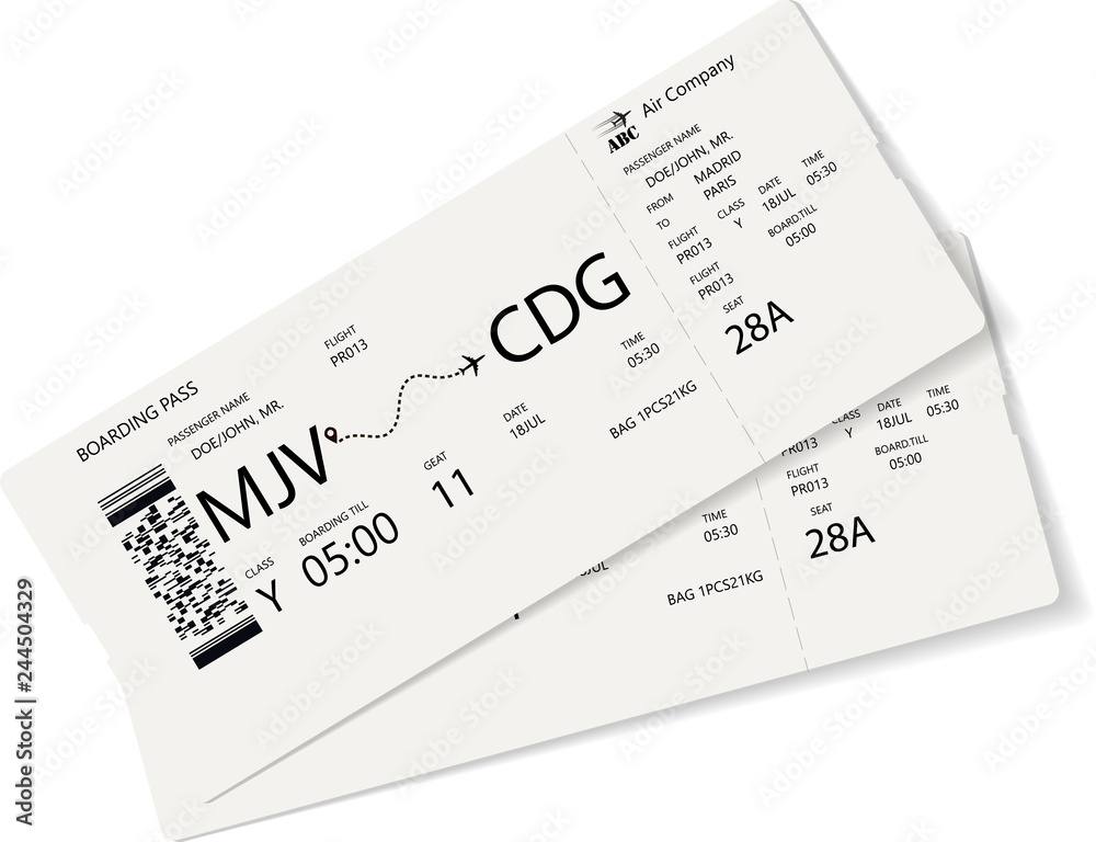 Pattern of a boarding pass and air ticket with barcode. Realistic ...