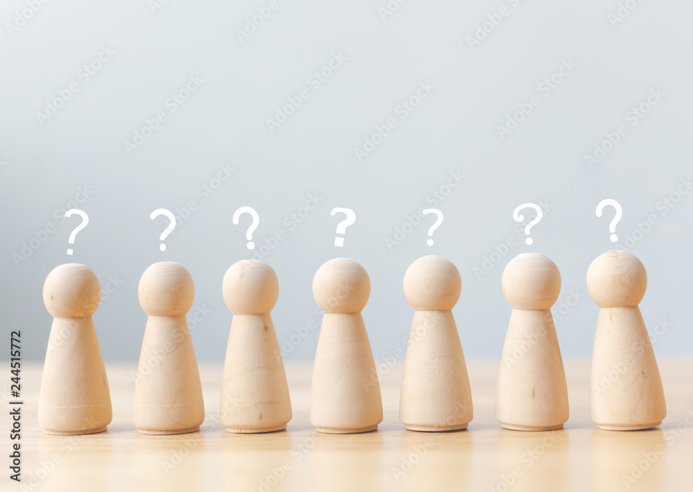 Human wood with sign question mark icon. Copy space for your text Stock ...