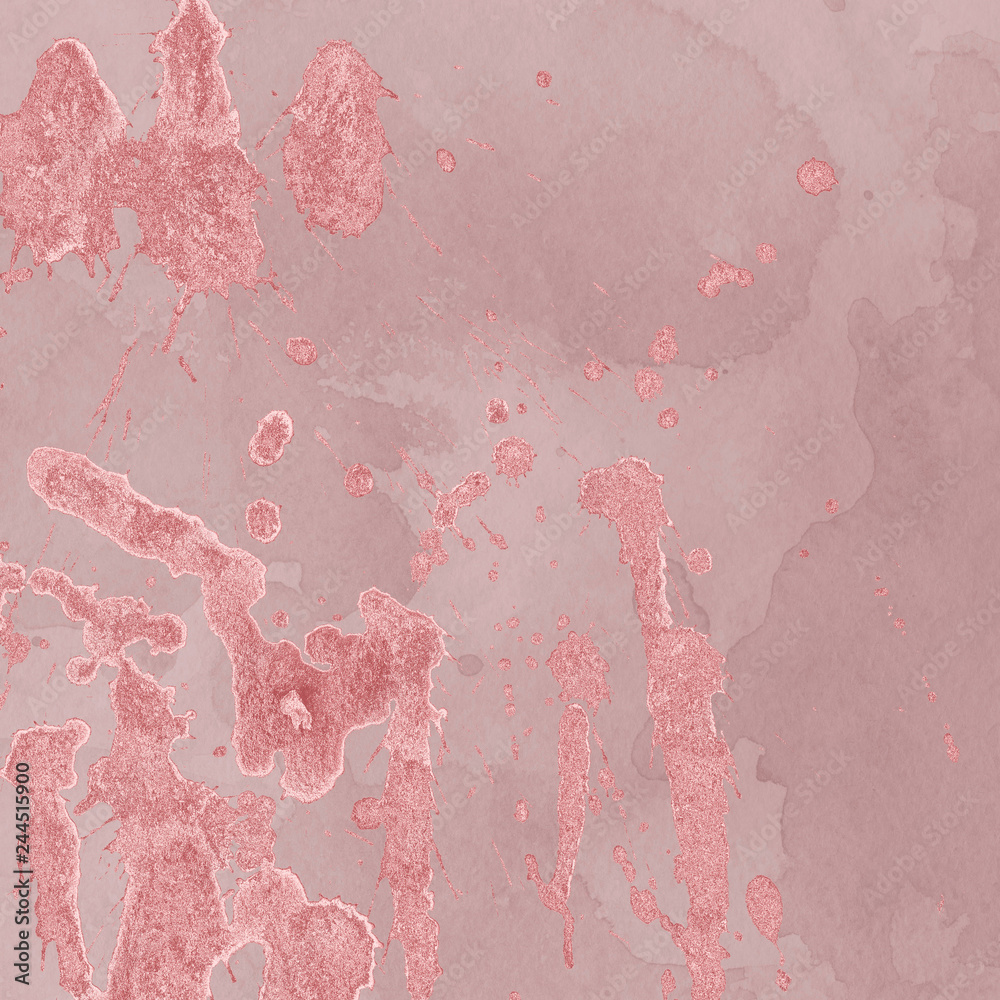 Luxury rose gold and white metal paint splatter effect on watercolor ...