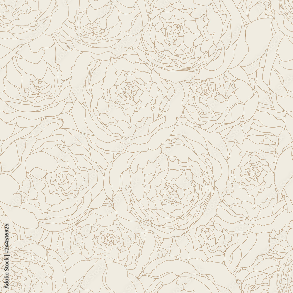 Seamless beige background vintage pattern with peony flowers. Vector ...