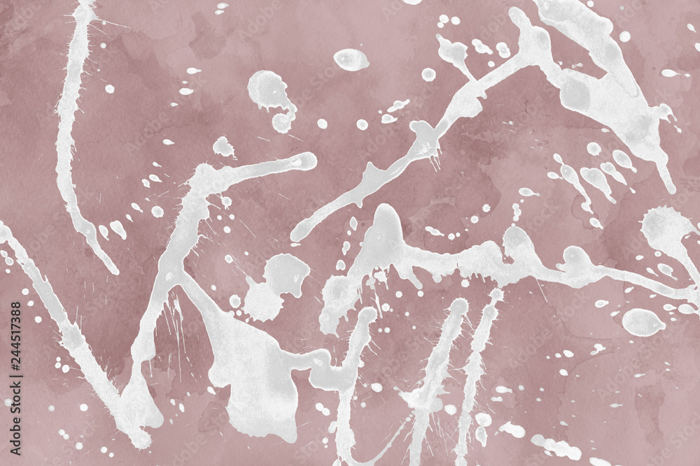 Luxury rose gold and white metal paint splatter effect on watercolor ...