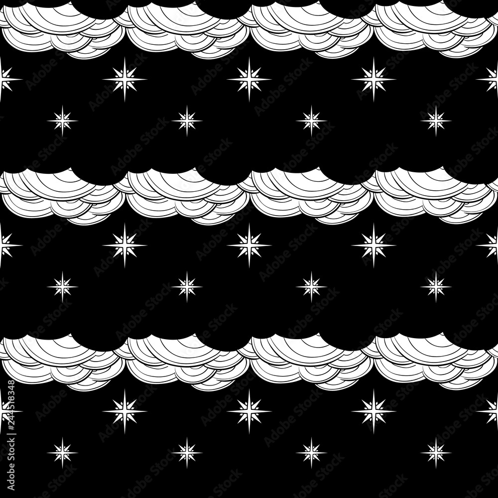 Gothic Stars and clouds. Seamless pattern. Popular motiff in a ...