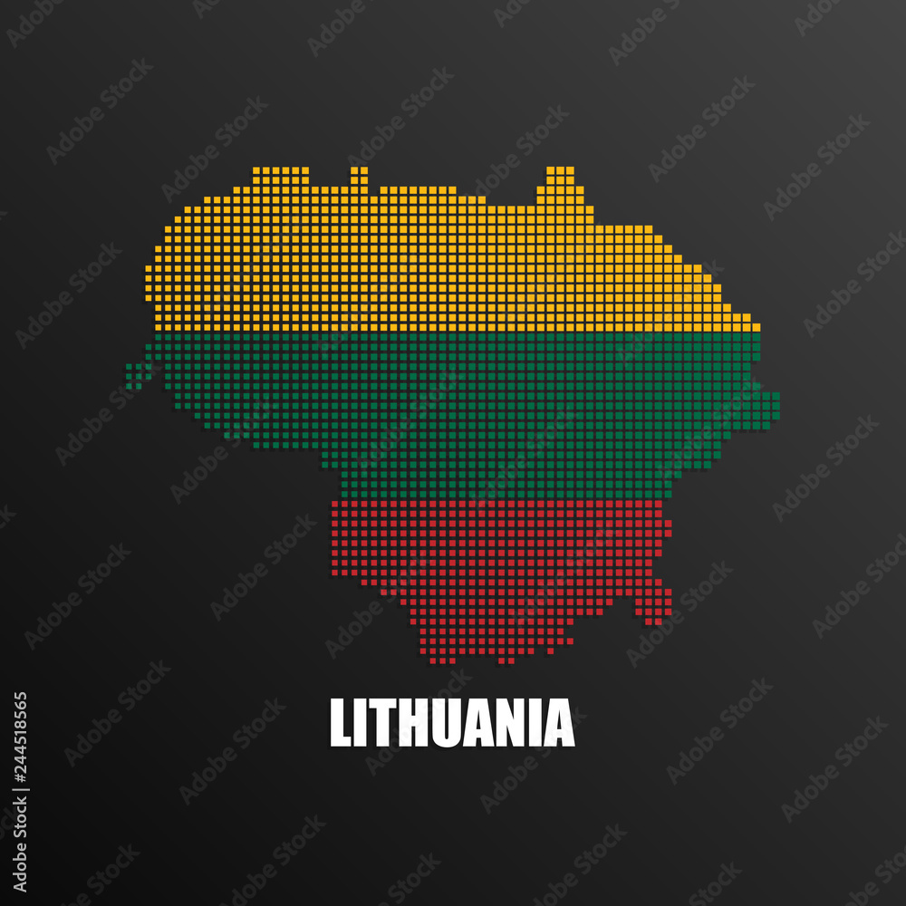 Pixelated map of Lithuania with national flag Stock Vector | Adobe Stock