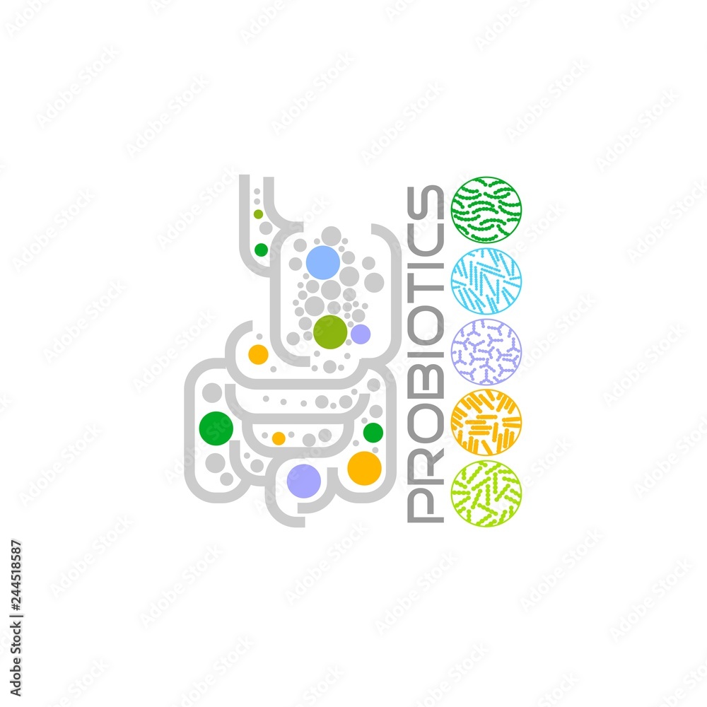 Probiotics logo. Bacteria logo. Concept of healthy nutrition ingredient ...