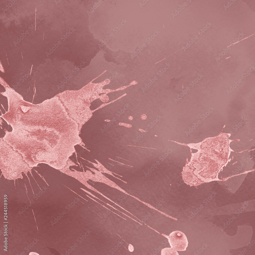 Luxury rose gold and white metal paint splatter effect on watercolor ...