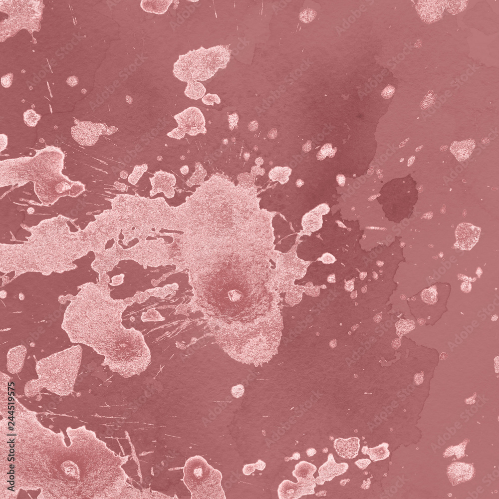 Luxury rose gold and white metal paint splatter effect on watercolor ...