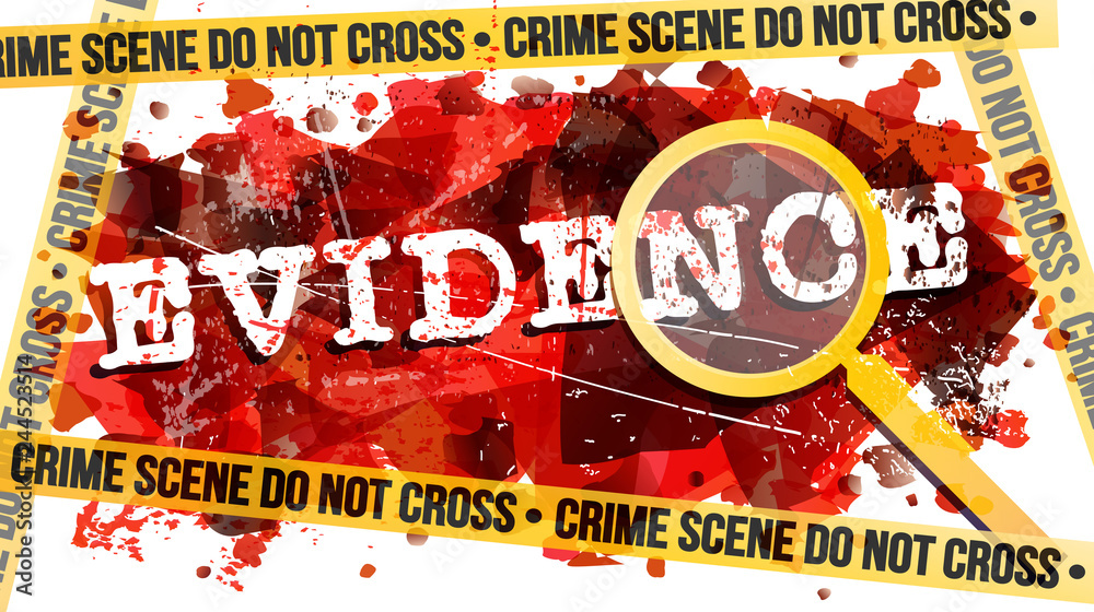 Evidence word with magnifying glass. Crime scene - Do not cross. Vector ...