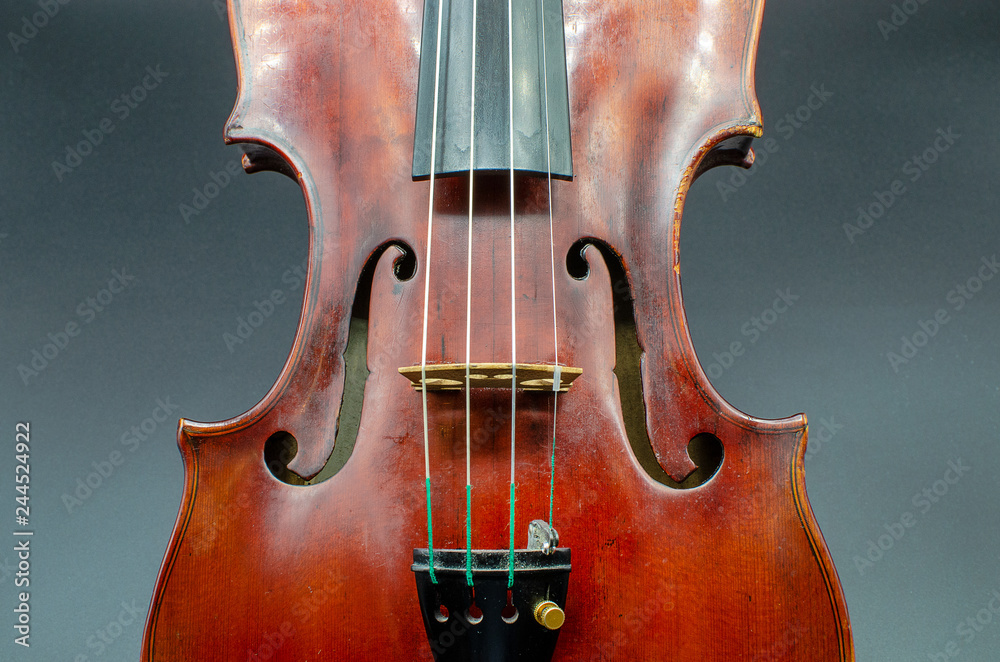 Professional violin with a view on the waist and focus on the f holes ...