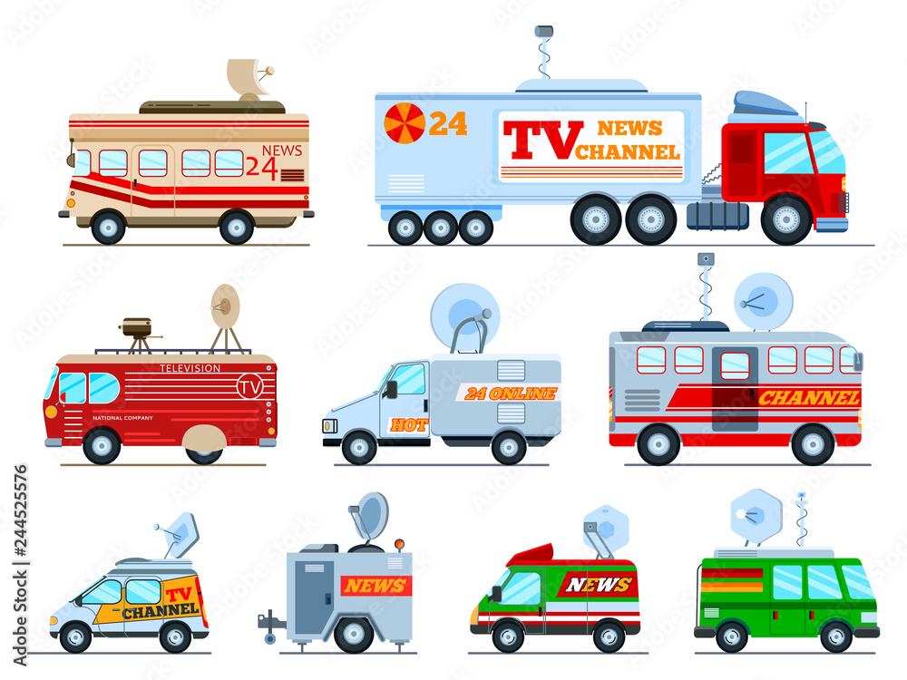 Broadcast car vector tv vehicle broadcasting van with antenna satellite ...