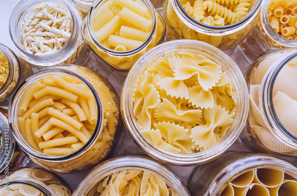 Variety of types and shapes of Italian pasta Stock Photo | Adobe Stock