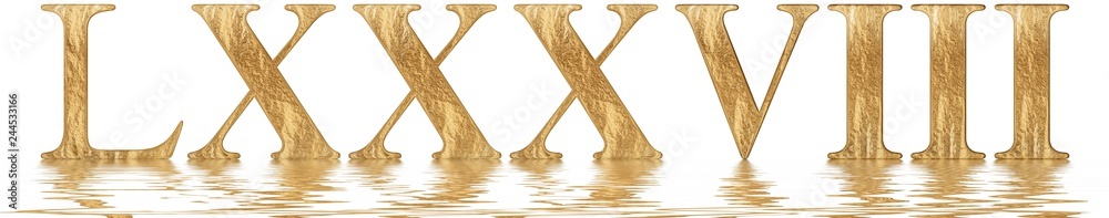 Roman numeral LXXXVIII, octo et octoginta, 88, eighty eight, reflected ...