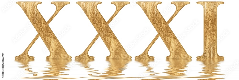 Roman numeral XXXI, unus et triginta, 31, thirty one, reflected on the ...