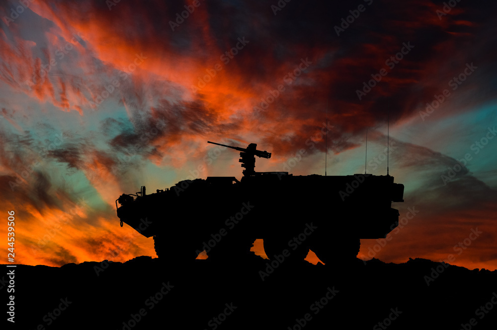 American interim armored vehicle silhouette / 3d illustration Stock ...