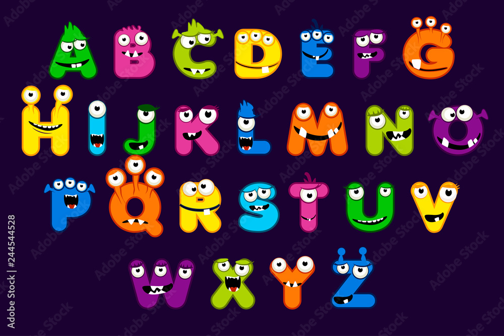 Cartoon alphabet font, MONSTER style. Stock vector typeface for your ...