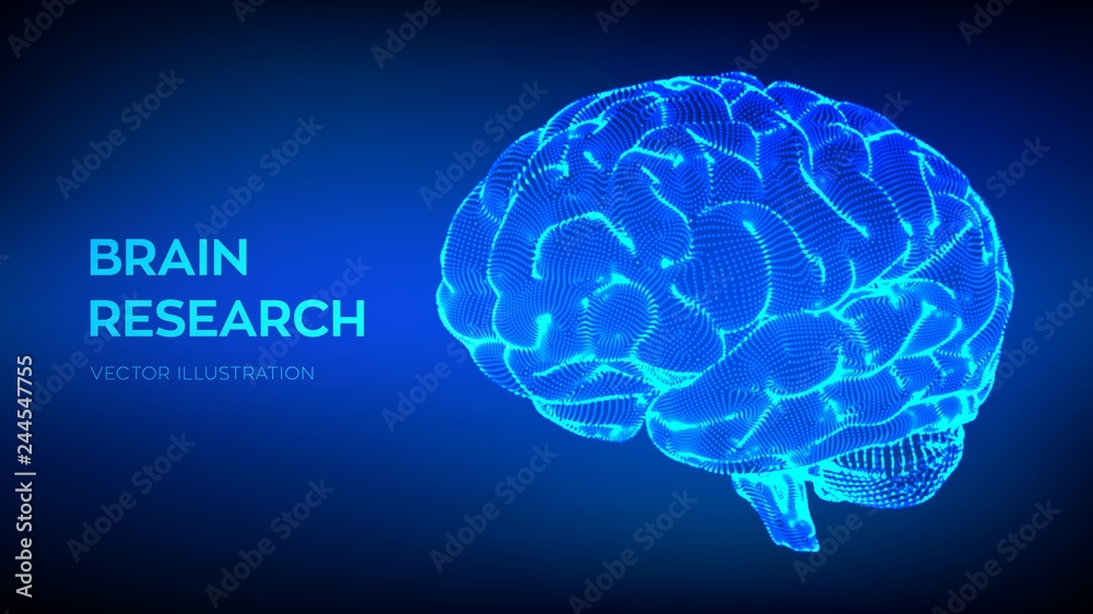 Brain. Human brain research. 3D Science and Technology concept. Neural ...