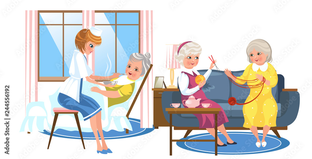 Cartoon image of nice old people resting in rooms Stock Vector | Adobe ...