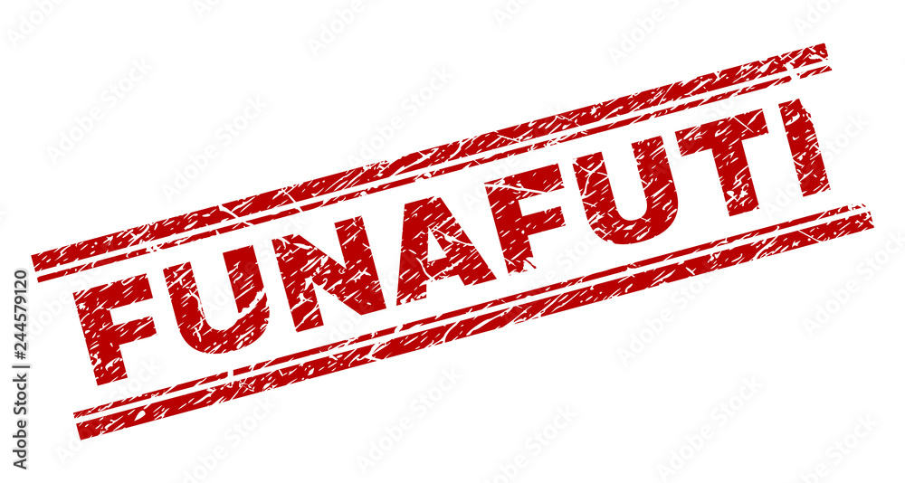 FUNAFUTI seal print with grunge texture. Red vector rubber print of ...