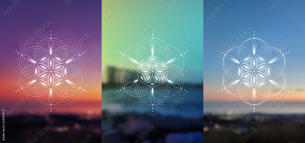 Set of vector templates of cards or poster; Spiritual sacred geometry ...