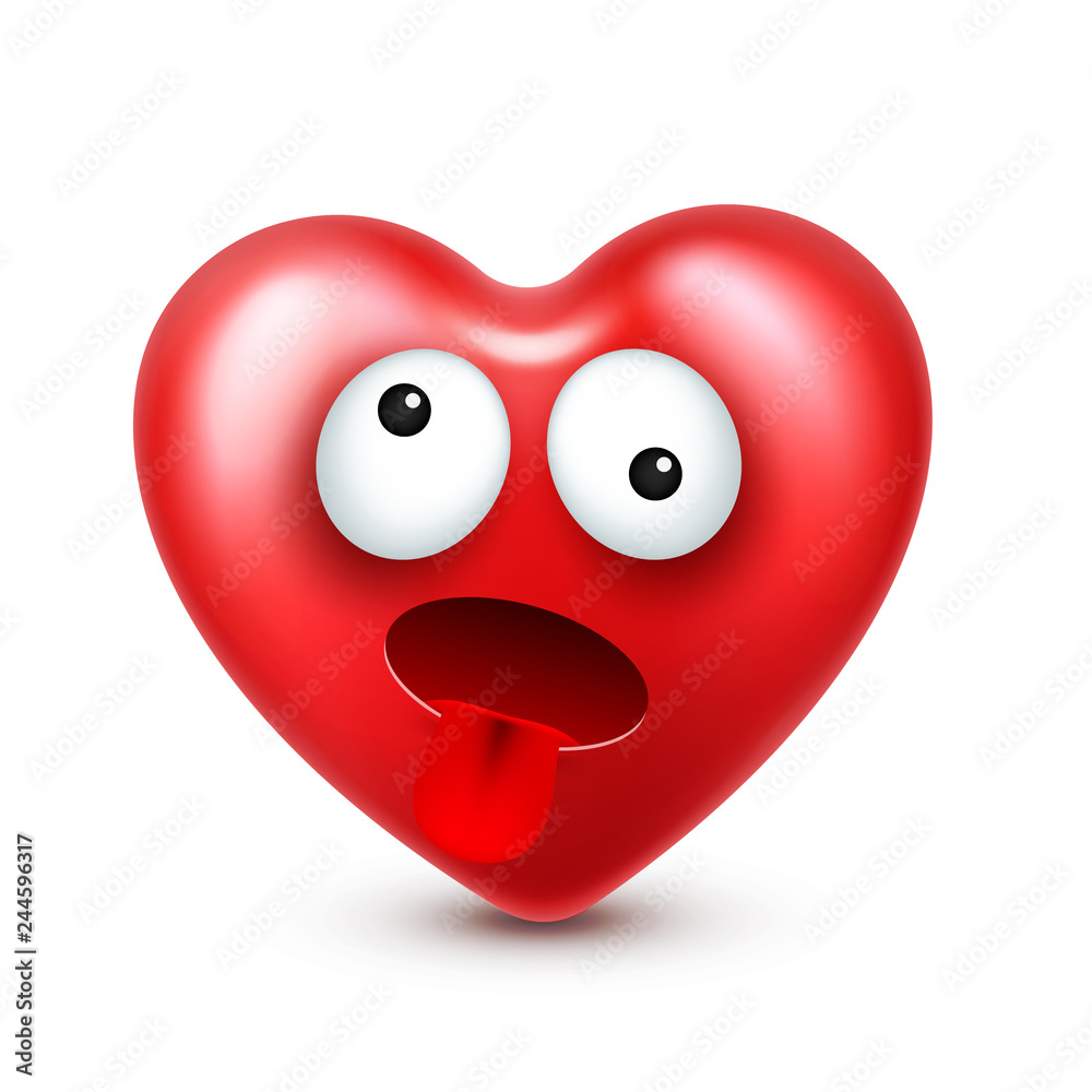 Heart smiley emoji vector for Valentines Day. Funny red face with ...