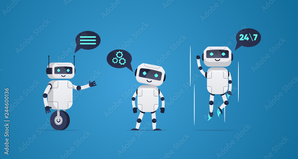 cartoon flat helper robots characters set. Stock Vector | Adobe Stock