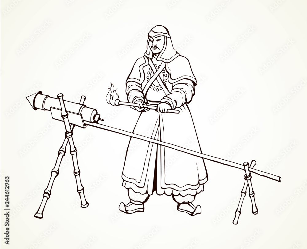 Vector drawing of Chinese warrior Stock Vector | Adobe Stock